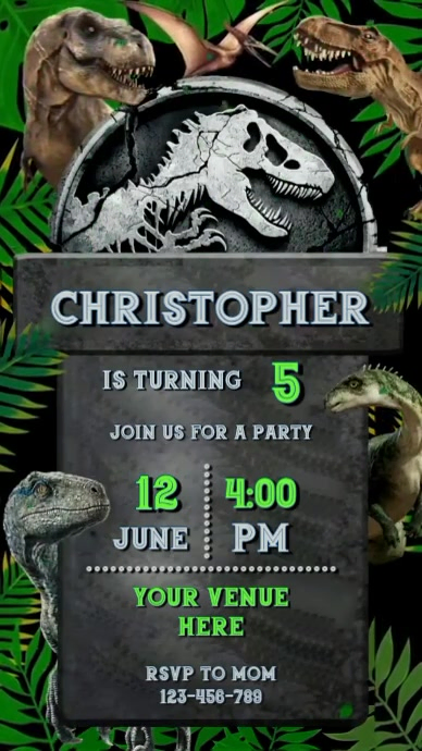 Black Dinosaur Birthday Party Digital Display Video Template | PosterMyWall