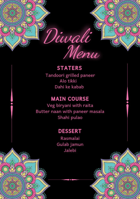 Copy of Black Diwali Menu A4 | PosterMyWall