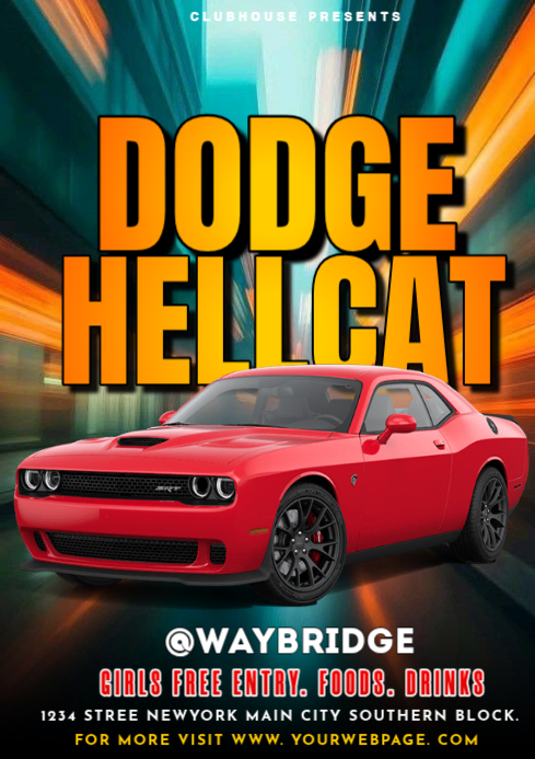 Black Dodge Hellcat Night Posters A3 Template | PosterMyWall