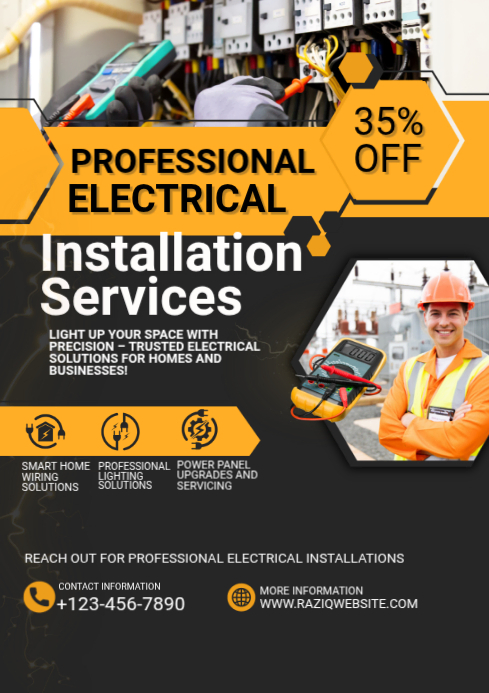 Black Electrical Installation Services A4 Template | PosterMyWall