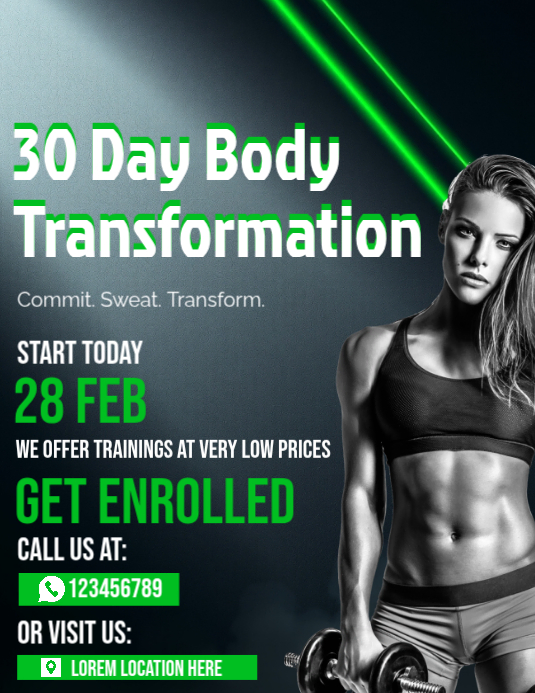 Plantilla de Black Fitness Transformation Program Flyer | PosterMyWall