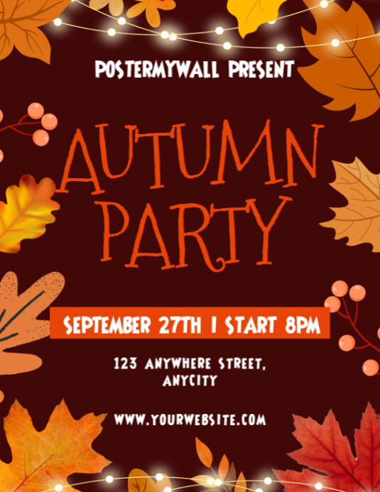 Black Floral Autumn Party Flyer (us Letter) Template | PosterMyWall