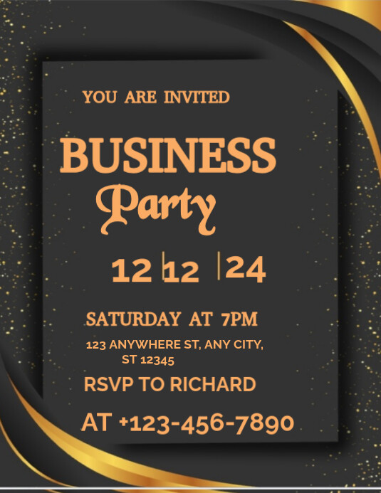 Copy of Black Floral Business Party Invitation Flyer (us Letter ...