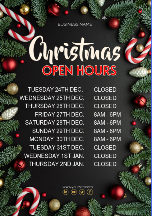 Copy of Black Floral Christmas Business Open Hours Template A4 ...