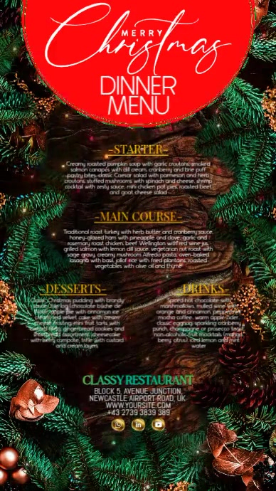 Black Floral Christmas Restaurant Menu Video Flyer/poster Template ...