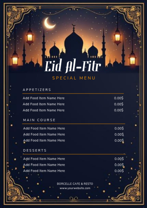 Black Floral Eid Al-Fitr Special Menu A3 Template | PosterMyWall