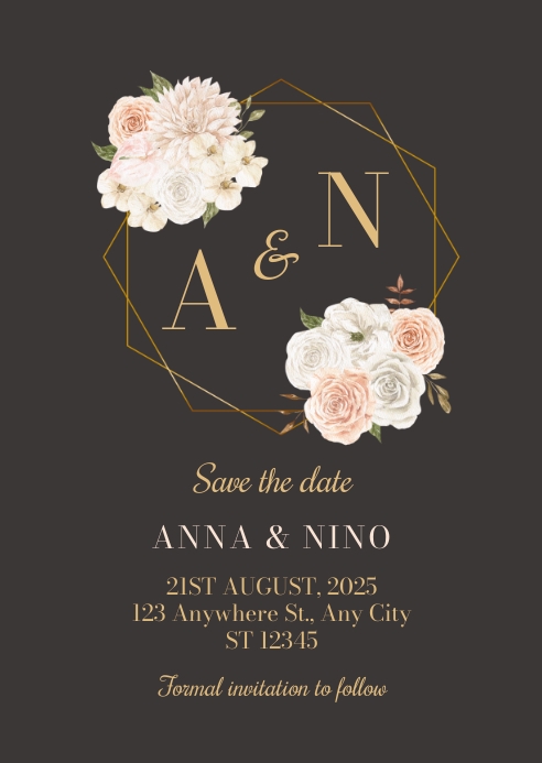 Black Floral Frame Wedding Invitation Card Template | PosterMyWall