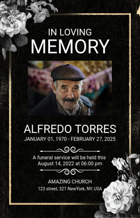 Black Floral Funeral Program Template | PosterMyWall