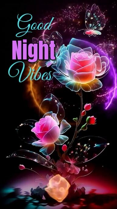 Black Floral Good Night Vibes Instagram Reel Template | PosterMyWall