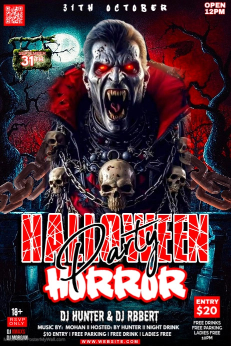 Black Floral Halloween Horror Party Poster Template | PosterMyWall