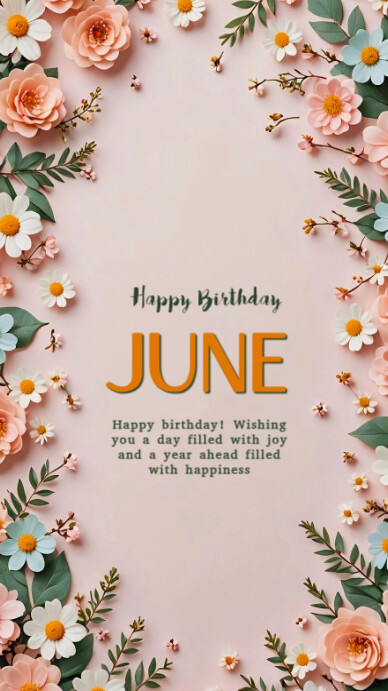 Copy of Black Floral Happy Birthday June Whatsapp Status | PosterMyWall