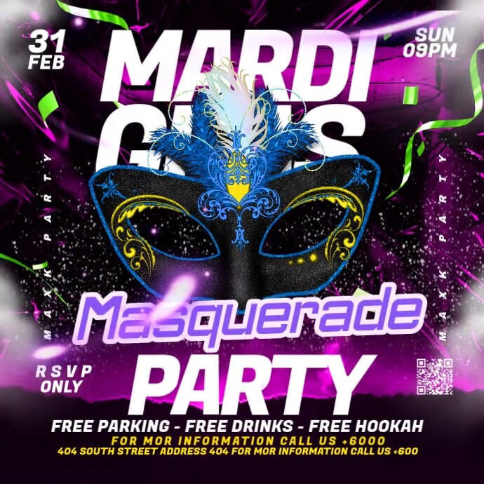 Black Floral Mardi Gras Masquerade Party Instagram Post Templat ...