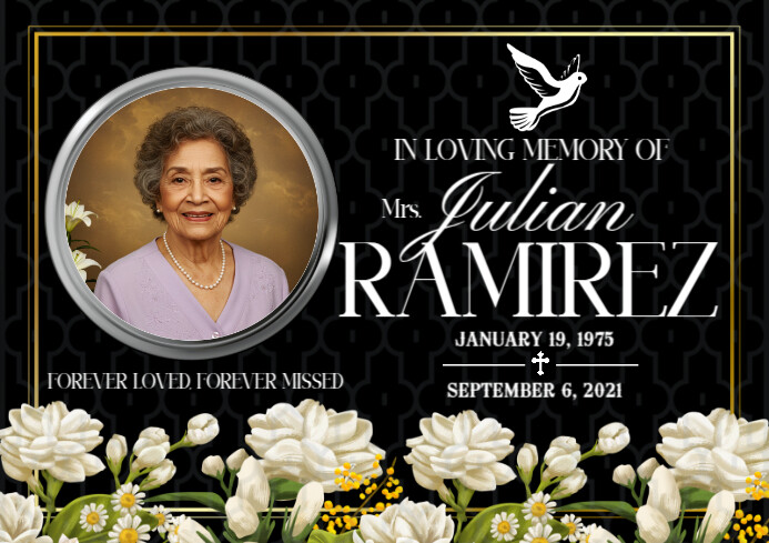 BLACK FLORAL MEMORIAL TRIBUTE TEMPLATE | PosterMyWall