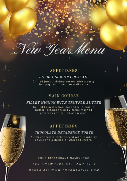 Copy of Black Floral New Year Menu Card Template For Restaurant A4 ...