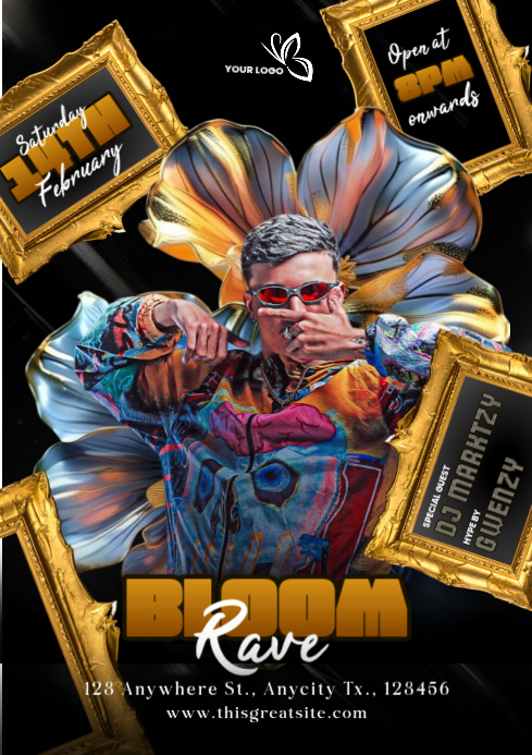 Black Floral Rave Party A4 Template | PosterMyWall