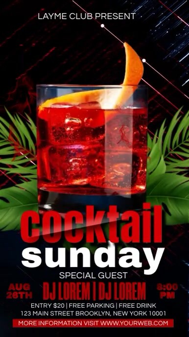 Copy of Black Floral Red Cocktail Sunday Instagram St | PosterMyWall