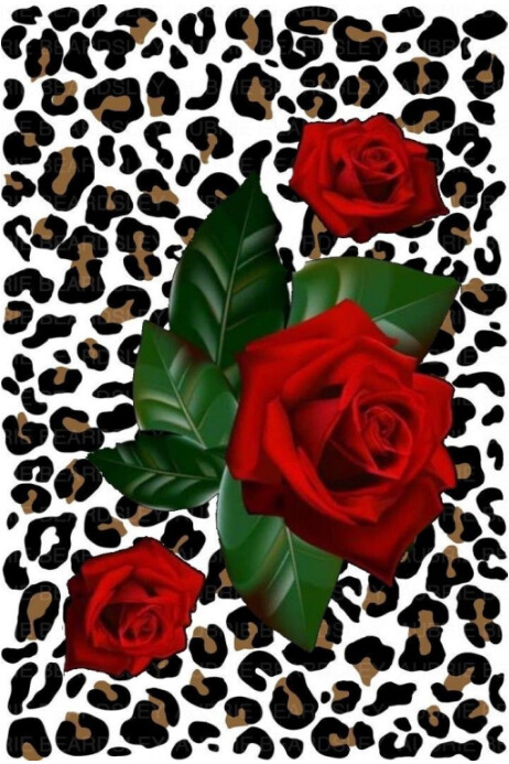 Black Floral Red Roses On Leopard Print Background Poster Template ...