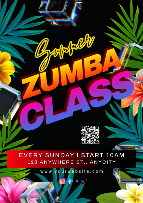 Black Floral Summer Zumba Classes A2 Template | PosterMyWall