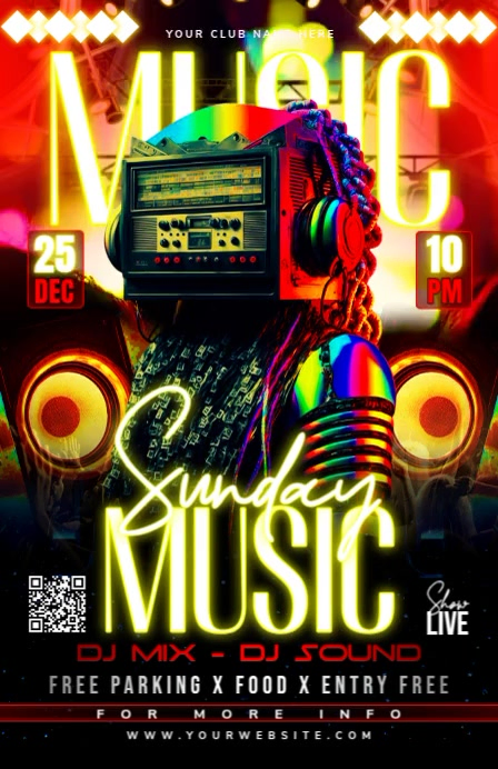 Plantilla de Black Floral Sunday Music Party Tabloid | PosterMyWall