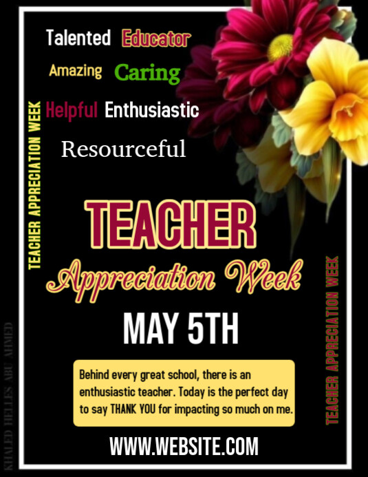 Black Floral Teacher Appreciation Week Flyer (us Letter) Template ...
