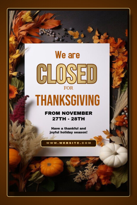 Copy of Black floral Vintage Thanksgiving Closure Poster | PosterMyWall