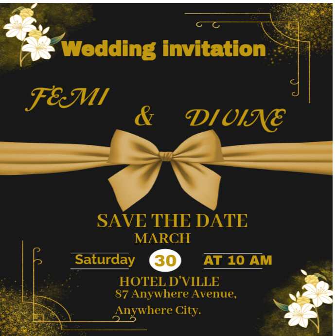 Black Floral Wedding Invitation Instagram Post Template | PosterMyWall