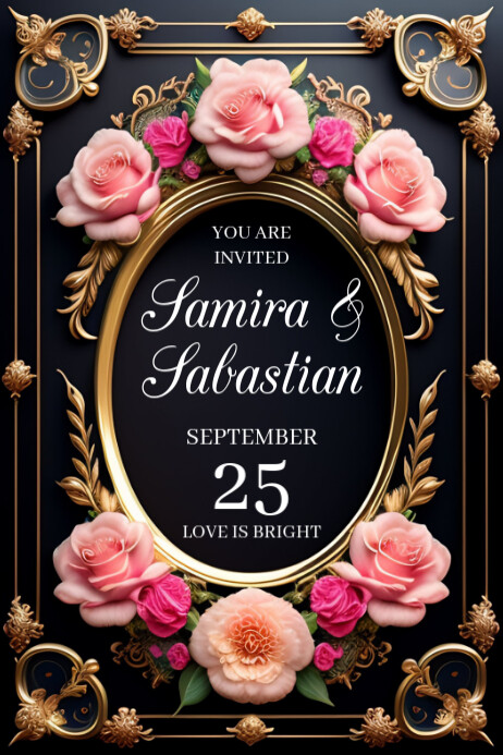Black Floral Wedding Poster Template | PosterMyWall