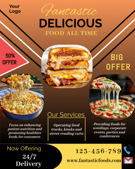 Black Food Delivery Service Instagram Portrait Template | PosterMyWall