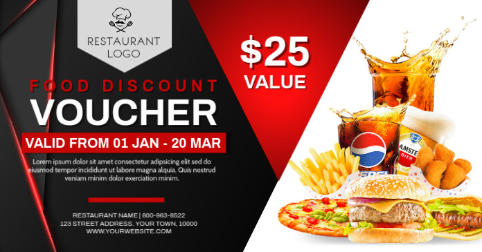 Black Food Discount Voucher Facebook Shared Image Template | PosterMyWall