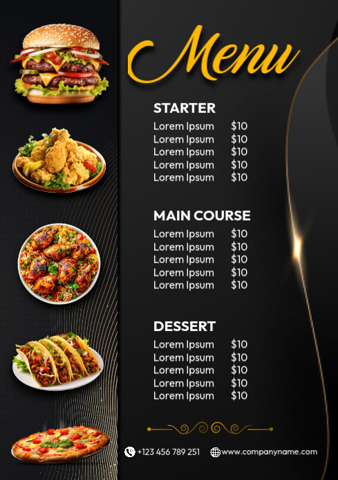 Copy of Black Food Menu Design A4 | PosterMyWall