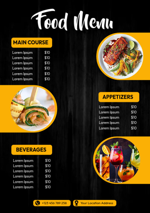Black Food Menu Design A4 เทมเพลต | PosterMyWall