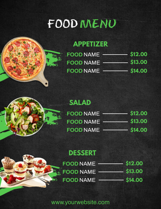 Plantilla de Black Food Menu Flyer (us Letter) | PosterMyWall