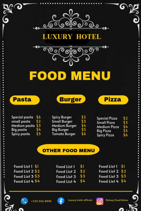 Black Food Menu Poster Template | PosterMyWall