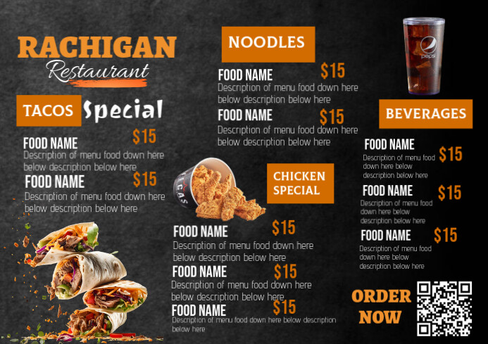 Copy of Black Food Menu Template A4 | PosterMyWall