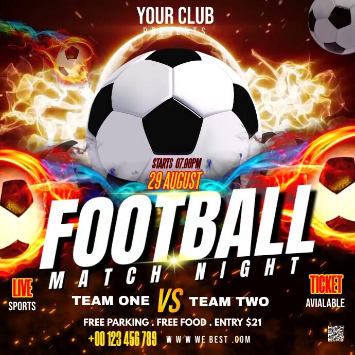 Copy of Black Football Match Night Video Flyer Instag | PosterMyWall