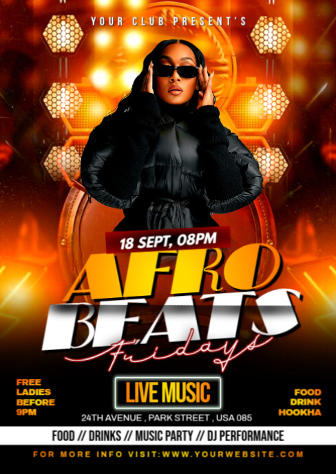 Black Futuristic Afro Beats Friday Party Flyer A6 Template | PosterMyWall