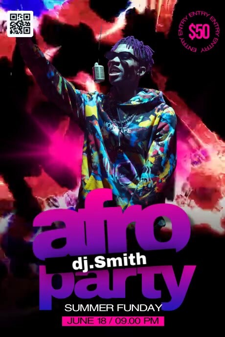 Black Futuristic Afro Party Video Poster Template | PosterMyWall