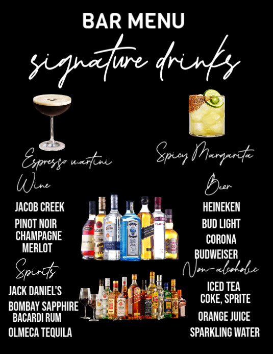 Black Futuristic Bar Menu Signature Drinks Flyer (us Letter) Template ...