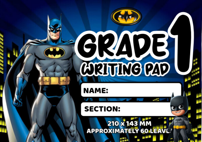 Plantilla de Black Futuristic Batman Grade 1 Writing Pad A4 | PosterMyWall
