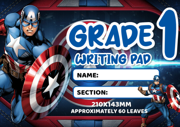 Copy of Black Futuristic Captain America Grade 1 Writing Pad A4 ...