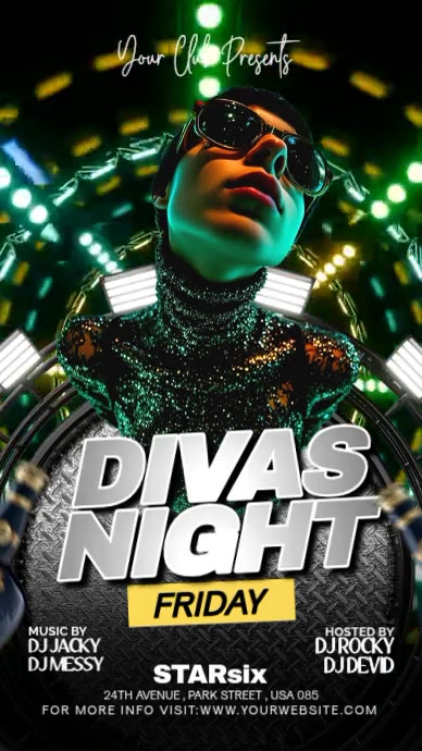 Black Futuristic Divas Night Party Flyer Instagram Story Template ...