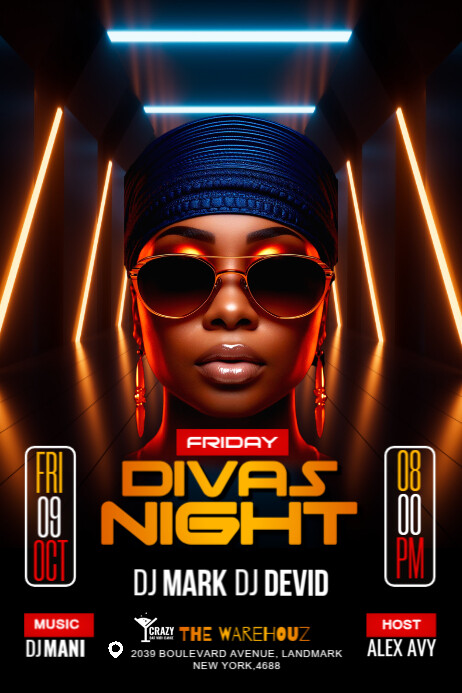 Black Futuristic Divas Night Party Flyer Poster Template | PosterMyWall