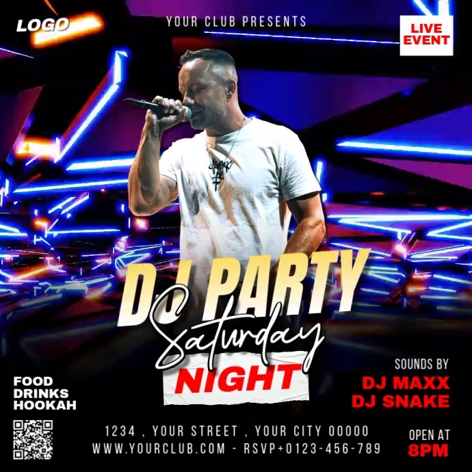 Black Futuristic Dj Party Saturday Night Inst Template | PosterMyWall