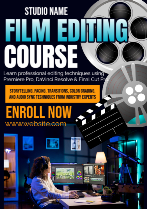 Black Futuristic Film Editing Course A2 Template | PosterMyWall