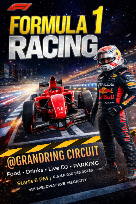 Black Futuristic Formula 1 Racing Event Poster Template | PosterMyWall