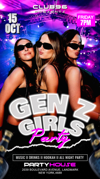 Black Futuristic Girls Night Party Flyer Instagram Story Template | PosterMyWall