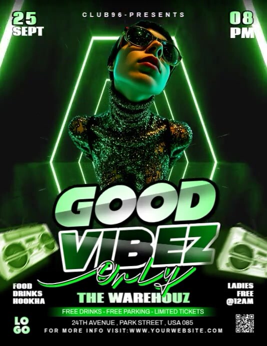 Black Futuristic Good Vibes Only Party Flyer Flyer (us Letter) Template ...