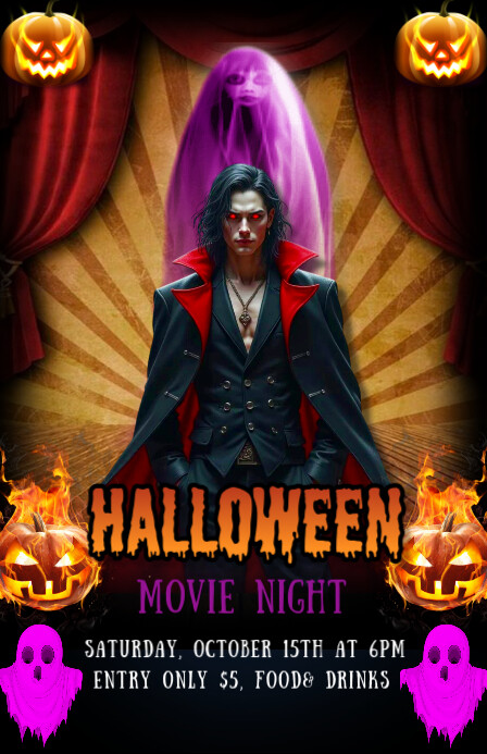 Black Futuristic Halloween Movie Half Page Wide Template | PosterMyWall