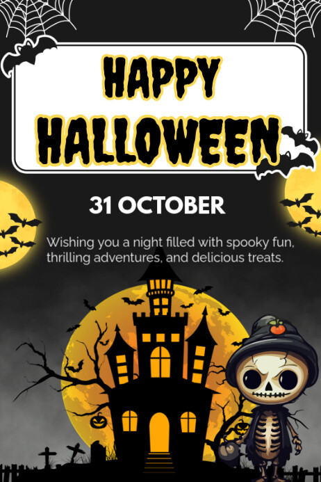 Black Futuristic Happy Halloween Poster Template | PosterMyWall