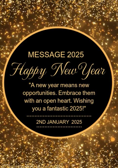 Black Futuristic Happy New Year Message 2025 A4 Templat | PosterMyWall